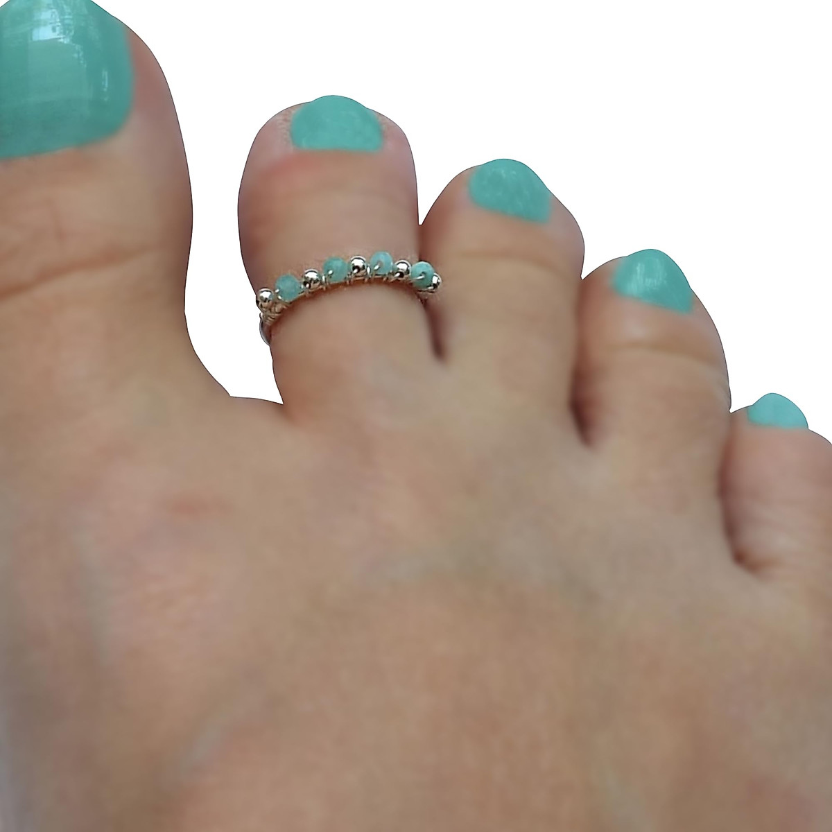 Handmade Amazonite Gemstone Adjustable Toe Ring, 925 Sterling Silver, Stones Small Dainty Open Toe, Pinky or Knuckle Rings for Women, By MiYa Jewelry Creations