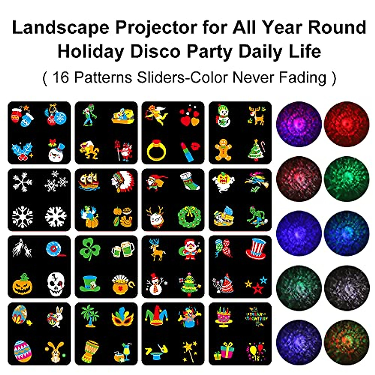 Holiday Projector Lights Outdoor, 2-in-1 LED Outdoor Projectors with Remote Control Timer, 3D Ocean Wave & Patterns Waterproof Lanscape Lights for Indoor Valentine Xmas Halloween Holiday Party