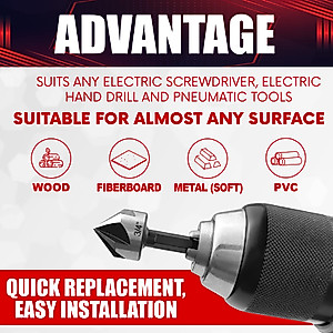 wesleydrill 5 pcs Countersink Drill Bit Set，82 Degree Counter Sink， Fit for Sink Holes into Most Machinable Metals, Plywood, Softwood, Hardwood, Fiberglass Plastic, Mild Steel