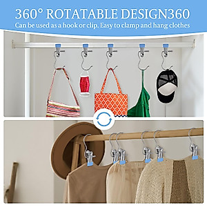 50PCS Space-Saving Clothespin Hat Pants Storage Hanging Travel Hook, Portable 360° Rotating Stainless Steel Hanging Hook Clips Towel Clips,Laundry Hooks Hanging Clips with Clips for Home and Travel