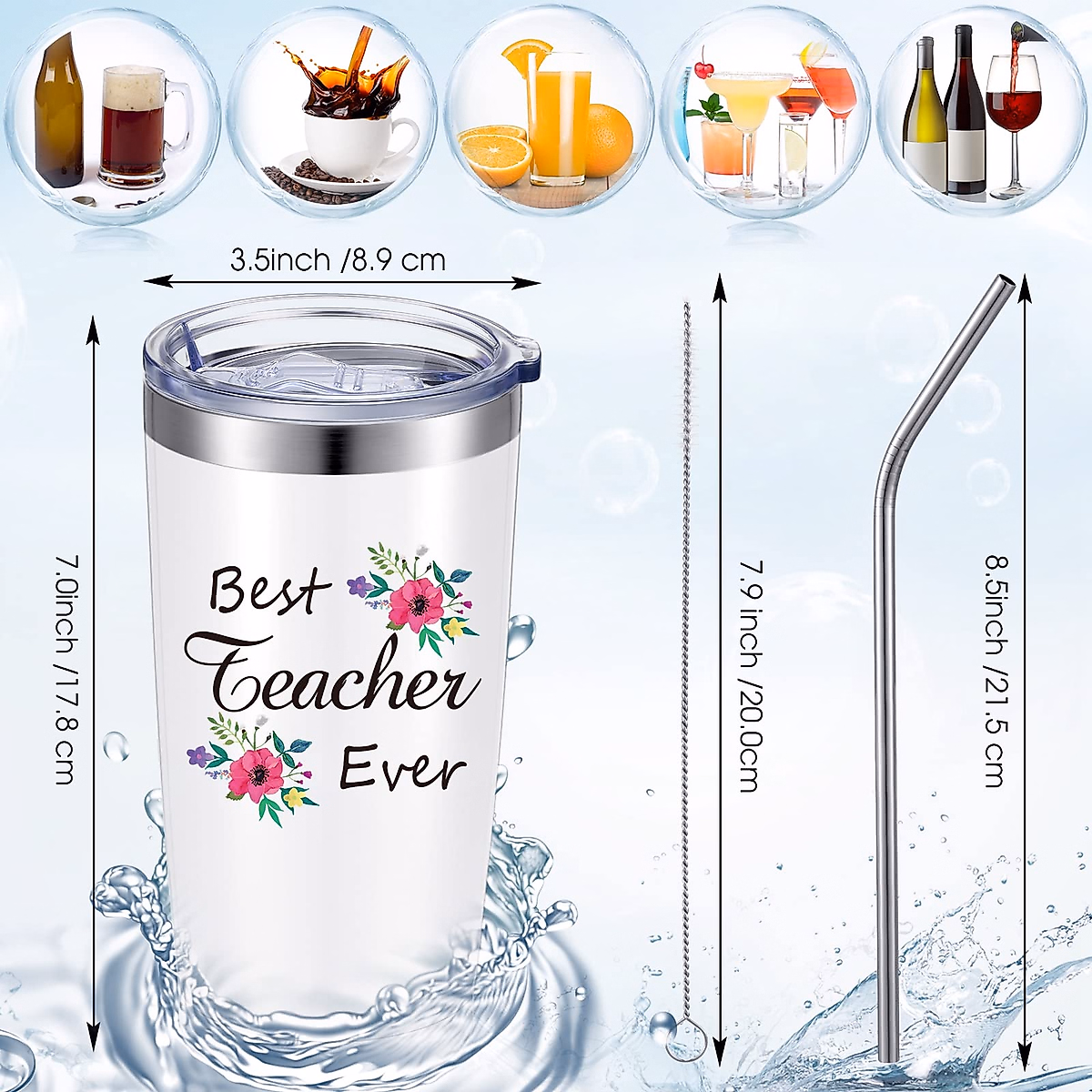 Patelai Teacher Appreciation Gifts for Women Best Teacher Ever Tumbler with Straw 20 oz Thank You Gifts for Women Travel Mug Teacher Gifts for Graduation Teachers Birthday Gifts