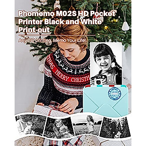 Phomemo Pocket Printer- M02S 300dpi Portable Bluetooth Inkless Mini Phone Printer- Note Printer for DIY Creation, Photo Printing, Study Notes, Cyan