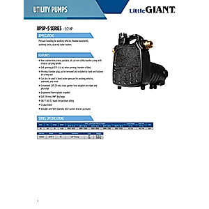 Little Giant UPSP-5 115-Volt, 1600 GPH, 1/2 HP Manual Non-Submersible Multi-Purpose Transfer Pump, 10-Ft. Cord, Black, 555104