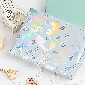 WRAPAHOLIC Reversible Wrapping Paper - Mini Roll - 17 Inch X 33 Feet - Mermaid with Colorful Foil Design for Kid's Birthday, Party, Baby Shower