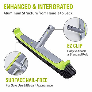 urchindj Pool Brush Heavy Duty, Premium Nylon Bristle Pool Brushes for Cleaning Pool Walls & Steps, Professional Pool Brush Head for Inground Pools with Integrated Aluminum Structure of Handle & Back