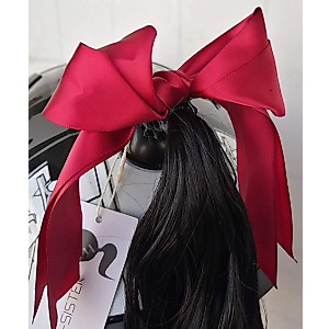 3T-SISTER Pigtails for Helmet Wavy Curly Ponytails for Motorcycle Bicycle Ski Helmets with Bowknot Decorations 24inch Black to Red (Helmet not Included)