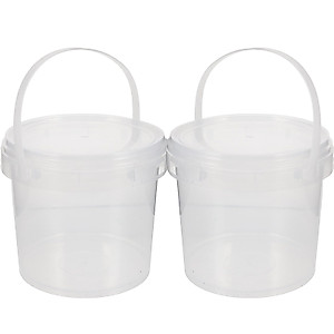 Amosfun 2 Pcs 2L Food Grade Plastic Hand Bucket Transparent Round Storage Bucket Household Ice Cream Storage Tank with Lid