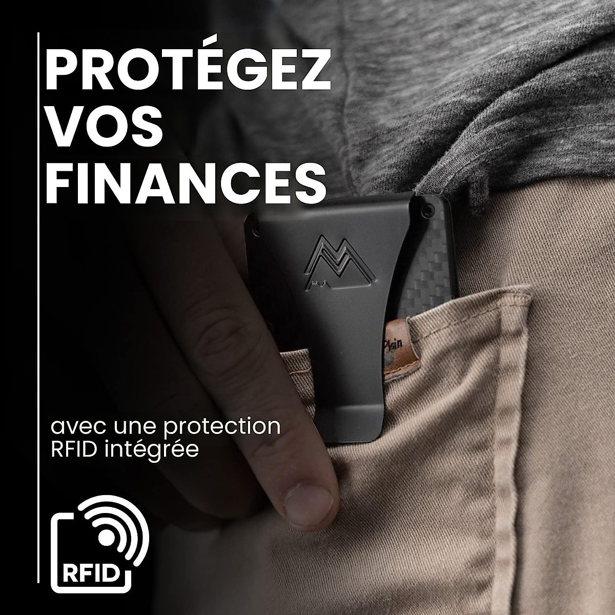 Mountain Voyage Co Minimalist Wallet for Men & Women - Slim RFID Wallet, Scratch Resistant, Credit Card Holder & Money Clip, Easily Removable Money & Cards, (Matte Carbon Fiber)