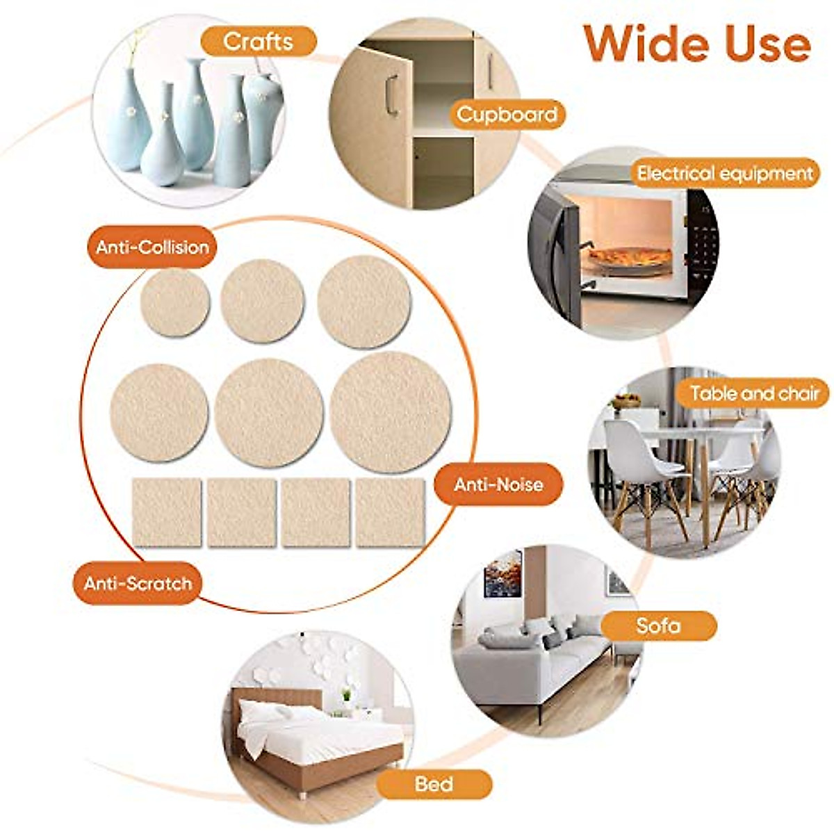 Furniture Pads 300 Pack Premium Furniture Felt Pads (Beige), Huge Quantity Self Adhesive Felt Pads, Anti Scratch Floor Protector for Furniture Legs Hardwood Floor with 60 Cabinet Door Bumpers