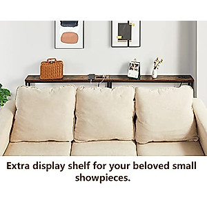 ELYKEN 2 Pack 5.9" Narrow Console Sofa Table with Power Outlets, 5.9" Dx39.4 Wx31.1 H Long Couch Table with Metal Frame and Charge Station with 6.5’ Extension Cord, Rustic Brown