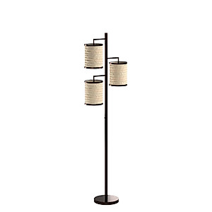 Brightech Liam Floor Lamp, Great Living Room Décor, Tall Tree Lamp for Offices, Asian Lantern Shade Lamp for Living Rooms, Standing Lamp with 3 LED Light Bulbs for Bedroom Reading - Bronze