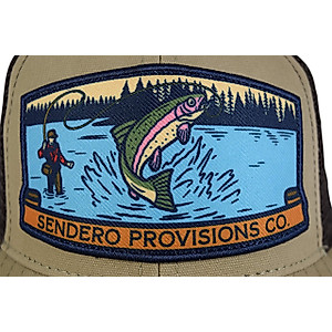 Sendero Provisions Co. Outdoor Snapback Hat with Fly Fishing Sublimated Patch & Mesh Back for Breathability (Khaki/Brown)