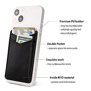 Fulgamo 2Pack Phone Wallet,Leather Phone Card Holder Adhesive Stick On Credit Card Pocket for Back of Phone Case iPhone and Android-Black