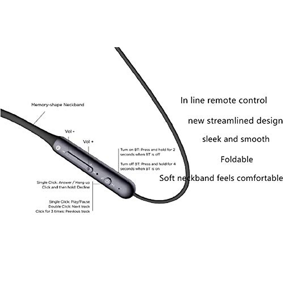 1MORE Stylish Bluetooth Headphone Wireless Bluetooth 4.2 Earphone with Microphone, Dual Dynamic Driver In-Ear Wireless Earphones Neckband, Volume Control, Fast Charge, 6H Battery Life, E1024BT Black