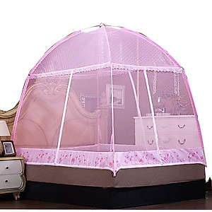 RuiHome 3-Doors Twin Full Queen Bed Mosquito Net Tent Insect Netting Canopy for Home Travel (Pink)