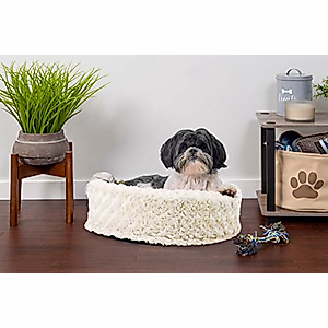 Furhaven Pet Bed for Cats and Small Dogs - Ultra Plush Curly Fur Mini Oval Cuddler Cat Bed with Removable Washable Cover and Pillow Cushion, Cream, 18-inch Round