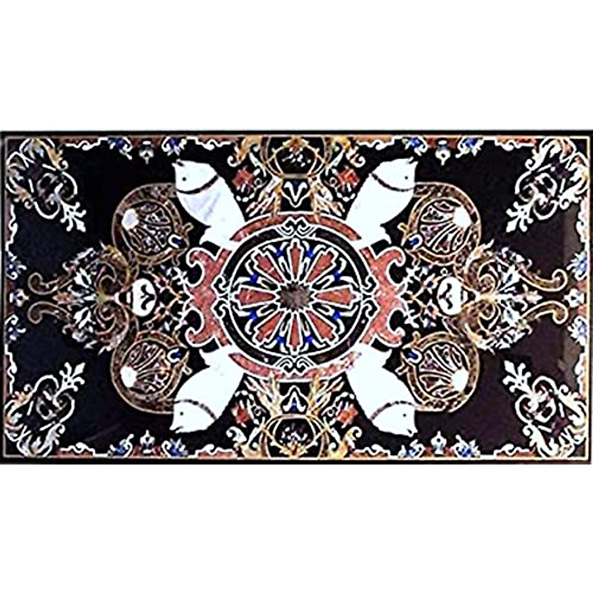 48" x 24" Inch Black Marble Dining Table/Coffee Table Italian Pietra Dura Design Outdoor Indoor Table, Office Table, Conference Table