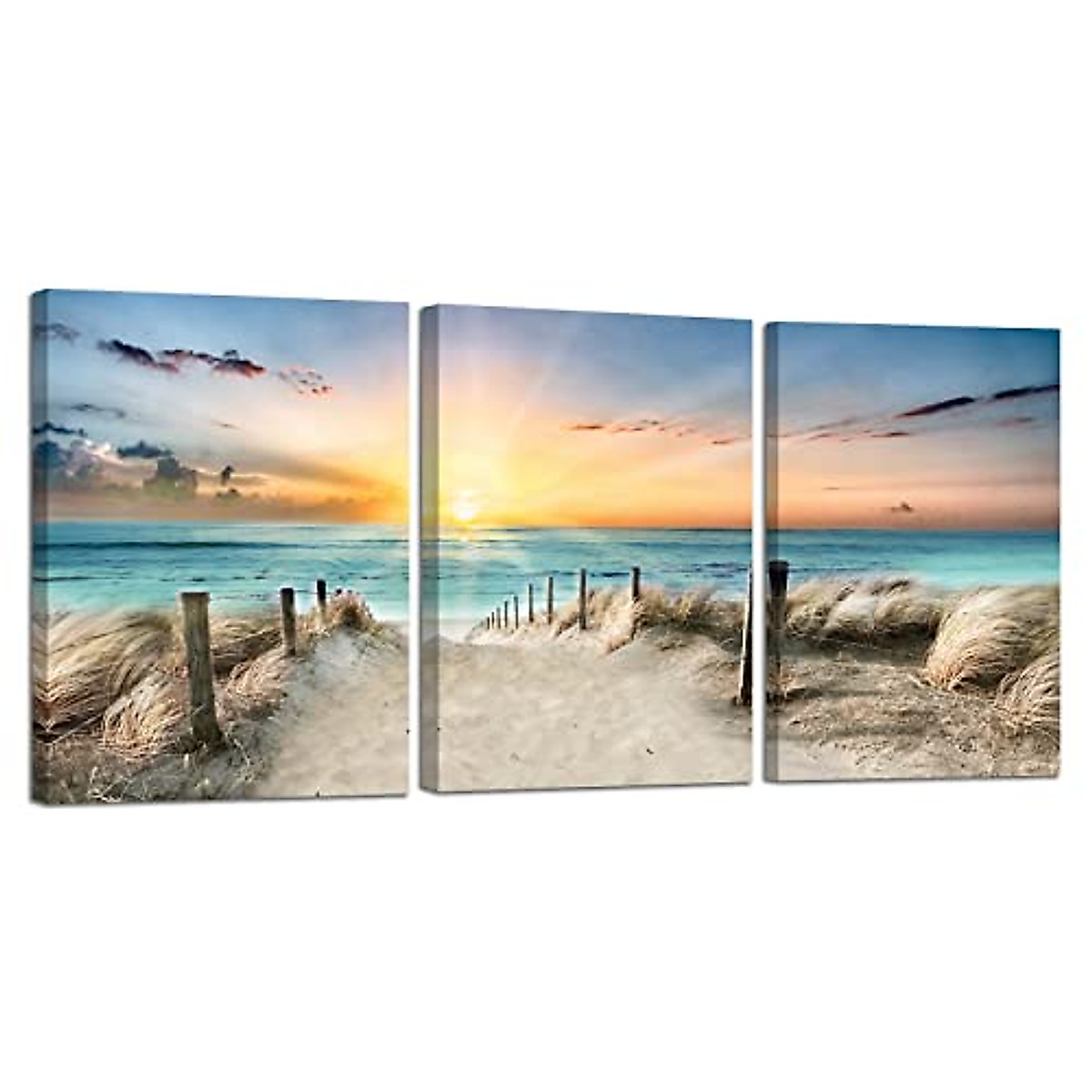 Canvas Wall Art for Living Room 3 Panel Beach Ocean Sunset Print Pictures paintings Artwork Bedroom Bathroom Canvas Framed Wall Decor Modern Gallery Office Decorations Size 12x16x3 Piece Ready to Hang