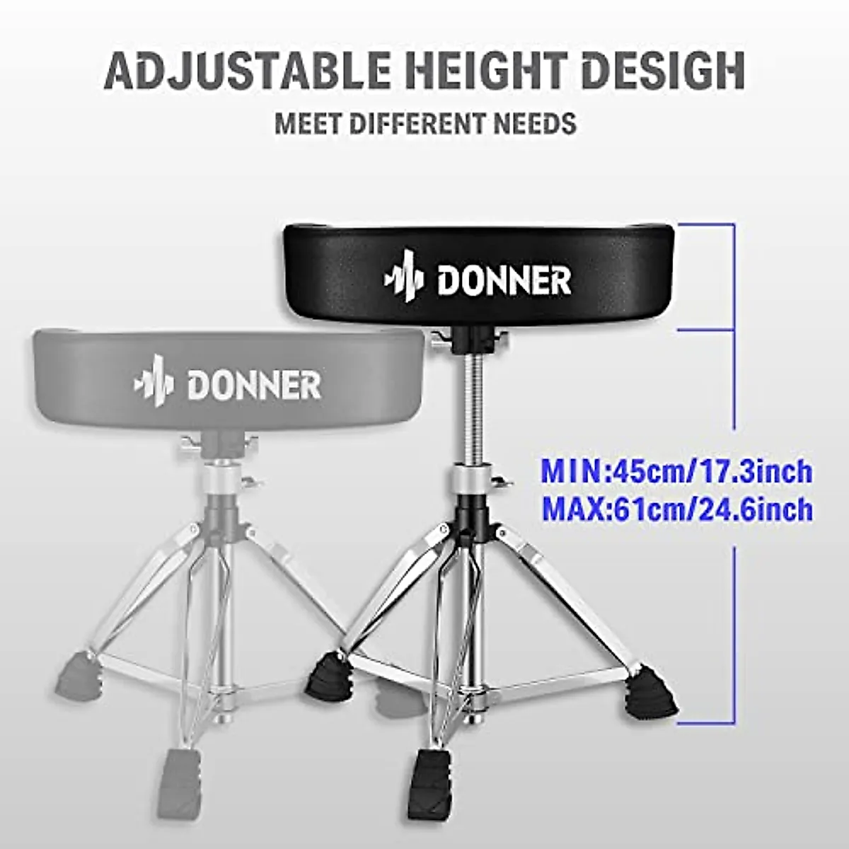 Donner Heavy Duty Drum Throne, Motorcycle Style Drum Seat, Widened Drum Chair with Upgraded Materials, Height Adjustable Padded Stool, Double Braced
