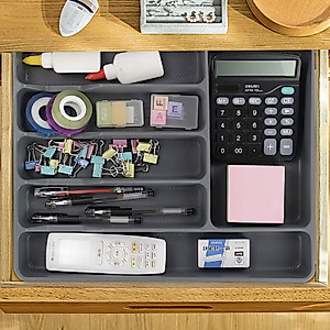 Teyyvn 4-Pack Plastic Cutlery Storage Tray, Flatware Drawer Organizer, Multi-Purpose Storage Tray, Gray