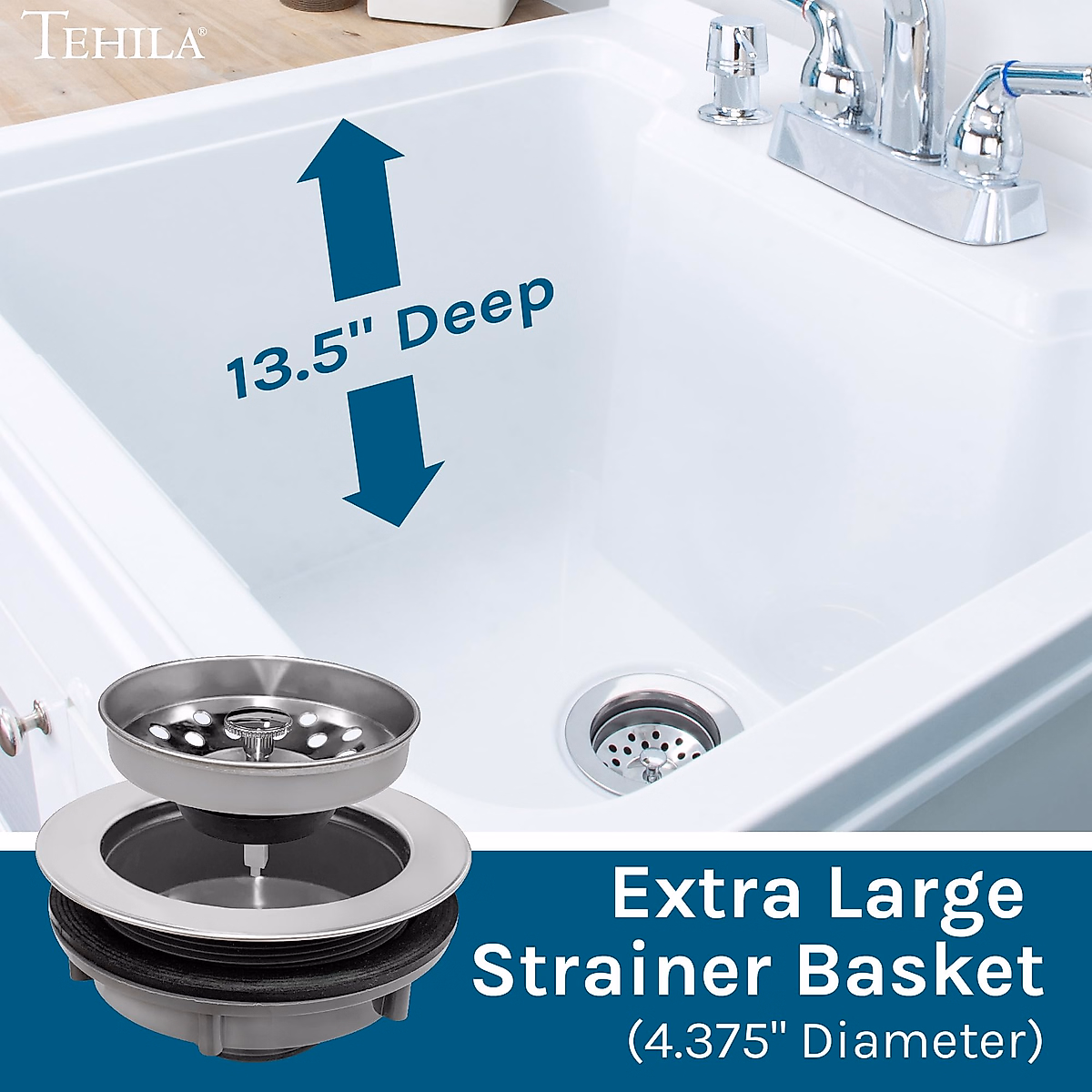 JS Jackson Supplies Utility Sink with White Vanity Cabinet, Chrome Finish Pull-Out Sprayer Faucet, Soap Dispenser and Spacious Vanity for Laundry Room