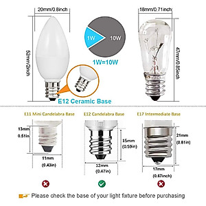TAIYALOO LED C7 S6 1W Night Light Bulbs, 10 Watt Light Bulbs Equivalent, Warm White 3000K, E12 Candelabra Base, Small Light Bulb for Bedroom Porch, Hallways, Salt Lamp, Chandeliers (5 Pack)