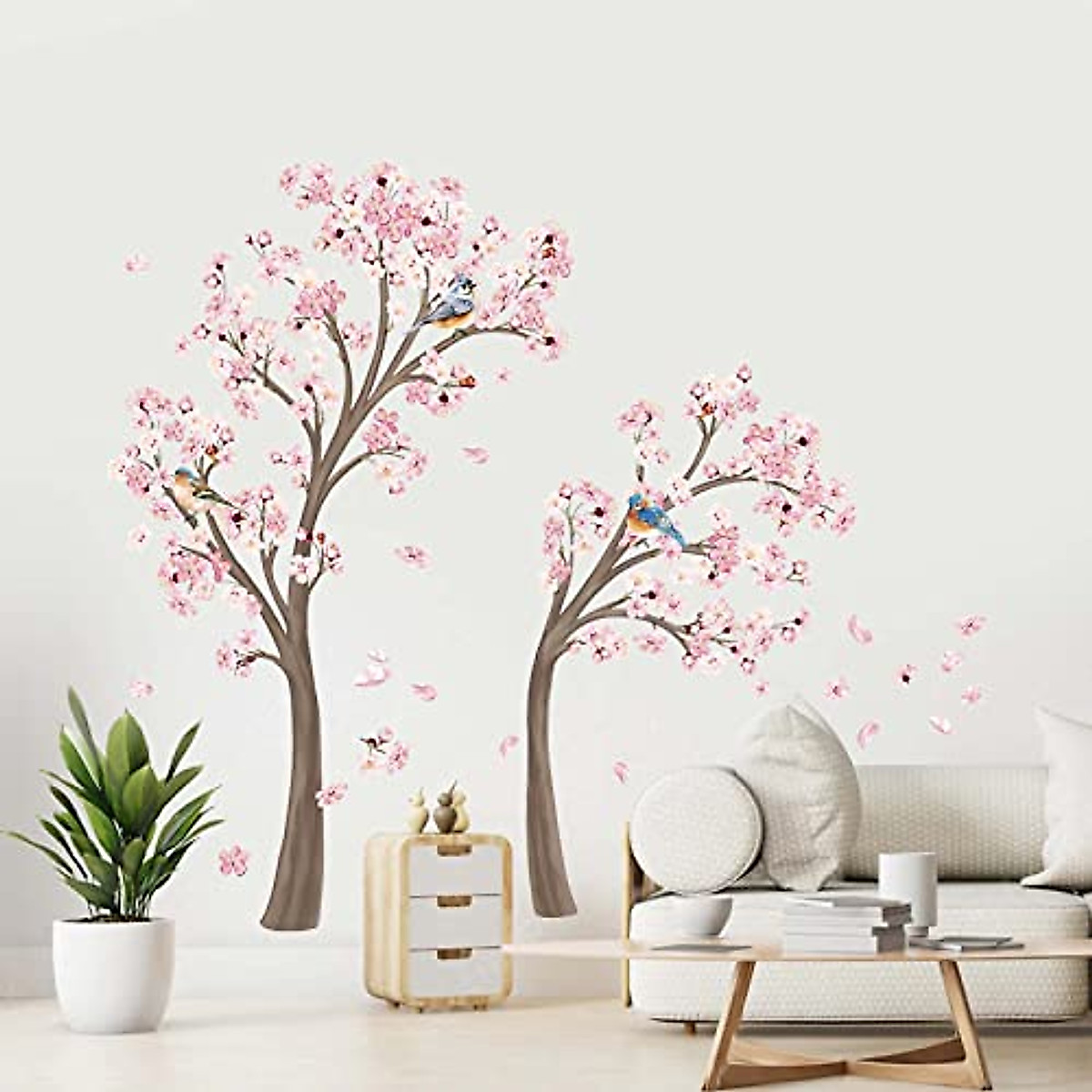 decalmile Large Cherry Blossom Tree Wall Decals Pink Flower Tree Branch Wall Stickers Living Room Bedroom Baby Nursery Wall Decor (Tree H: 67 Inch)