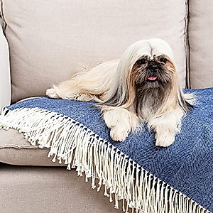 Herringbone Blanket - Chevron Pattern - Turkish Boho Chic - Soft Woven Throw Blanket with Decorative Fringe - Lightweight for Bed, Sofa, Chair, Office, Outdoor - 50 x 60 in. (Navy Blue)