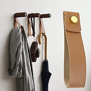 Haidong 4pcs Leather Wall Hanging Sling,Artificial Leather Straps,Wall-Mounted Leather Hook Suitable for Bathroom, Kitchen and Bedroom Walls.