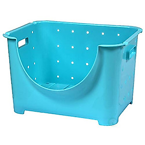 Stackable Plastic Storage Container, Set of 3 Blue