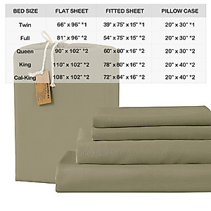 Olive Green Linen-Textured Bed Sheets Set, Bamboo Rayon , Cotton , Linen Blend Bed Sheets Full Size, Soft Cool & Breathable for Hot Sleepers,Durable Natural Organic Bed 15'' Deep Pocket - 4 Piece