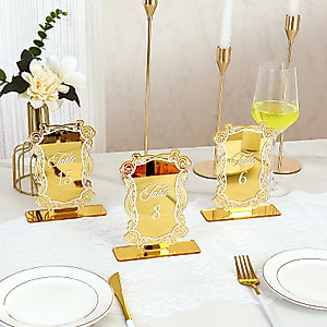 15 pcs Modern Arch Gold Table Numbers for Wedding Reception， Acrylic Signs and Holders ，Perfect for Centerpiece, Reception, Decoration, Party, Anniversary, Event（4x6 Inch）