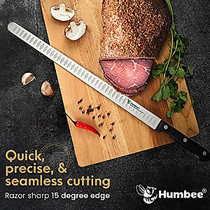 Humbee 14 inch Carving Knife Razor Sharp Blade with Granton Edge for Cutting Smoked Brisket, BBQ Meat, Turkey
