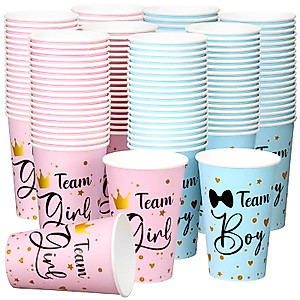 Colarr 100 Pcs Gender Reveal Party Paper Cups 12 oz Gender Reveal Cups Team Boy or Girl Gender Reveal Party Supplies Paper Baby Shower Cups Disposable Pink and Blue Cups for Gender Reveal Baby Shower