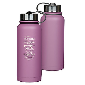 Christian Art Gifts Laser Engraved Stainless Steel Double Wall Vacuum Insulated Water Bottle: I Know the Plans - Jeremiah 29:11 Bible Verse for Men and Women, All Day Hot or Cold, Purple, 32 oz.