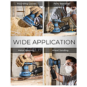 Dong Cheng 5” Random Orbital Sander, 3.0 Amp 12000OPM, 6 Variable Speed Electric Sander Kit with 10pcs Sandpapers & detachable Dust Collector, for Woodworking/Sanding/Polishing