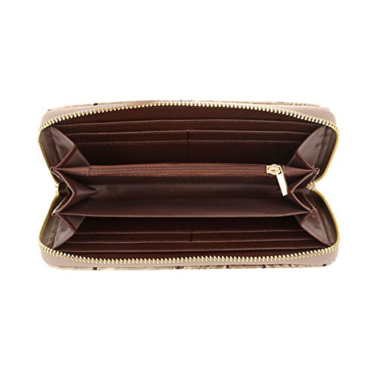 Boho Tassel Ostrich Print Vegan Leather Handle Bucket Handbag Satchel Wallet Set (Brown/Dark Brown)