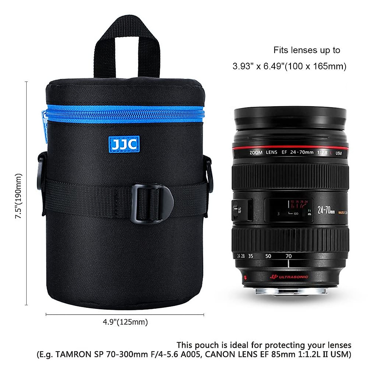 JJC Deluxe Lens Case Pouch Bag for Canon EF 24-70mm f2.8L/EF 50mm f1.2L/EF 85mm f1.2L II, RF 85mm f2, Tamron SP 70-300mm f4-5.6, Sigma APO DG 70-300mm f4-5.6 & More Lens below 3.9" x 6.5"(D x L)