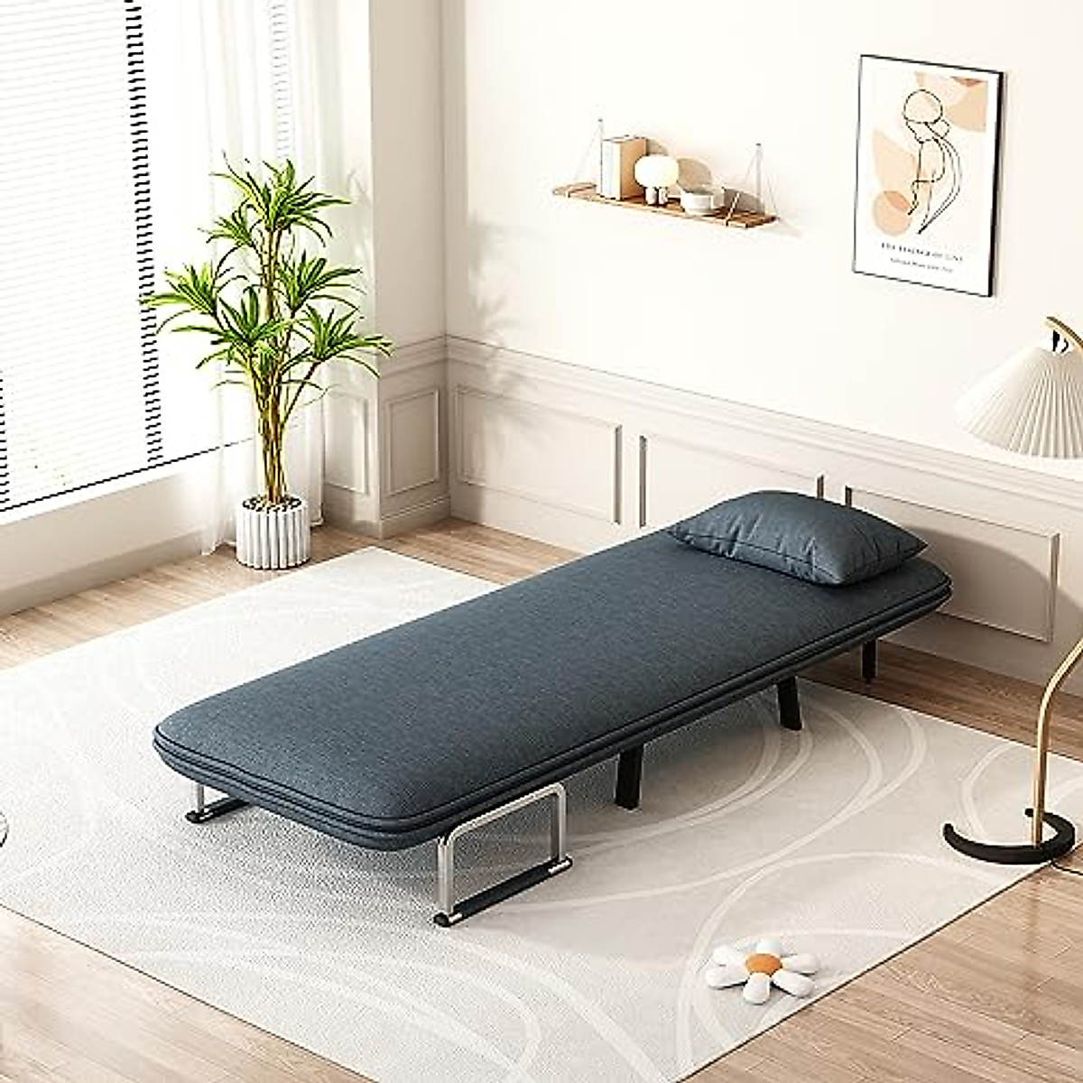 Haplized Convertible Chair Bed, Tri-Fold Sofa Bed with Adjustable Backrest & Pillow, Leisure Chaise Lounge Couch with Sturdy Steel Frame for Home & Office, Comfortable Sleeper Chair (31.5")