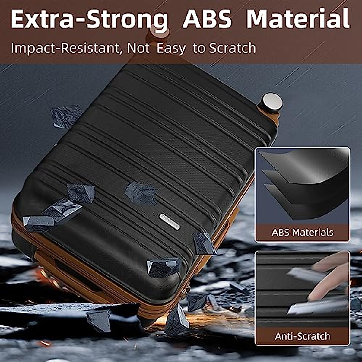 LARVENDER Luggage Sets 4 Piece, Expandable Hardside Suitcase Sets with Spinner Wheels TSA Locks, Lightweight Rolling luggage for Men and Women, Black