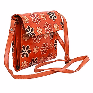 Leather Crossbody Purse for Women Small Crossover Cross Body Bag Long Over the Shoulder Sling Womens Purses and Handbags (Orange)