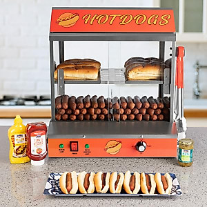 Hot Dog Machine - 34.5L Hot Dog Steamer with Bun Warmer - 1200W Hotdog Maker Holds 175 Hot Dogs and 40 Buns - Hot Dog Cooker by Great Northern Popcorn