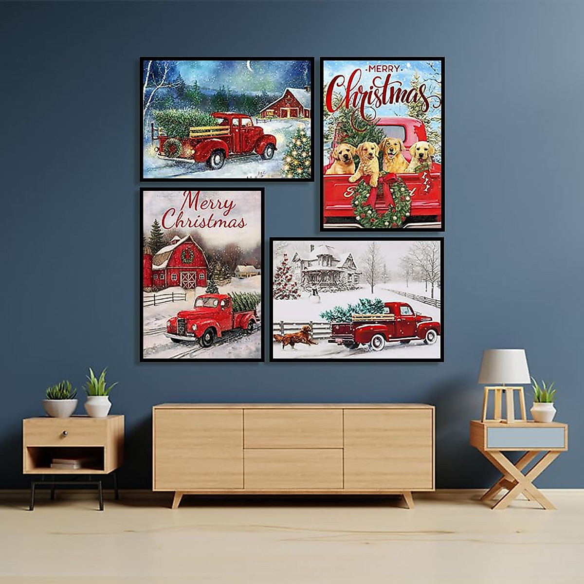 LWZAYS 4 Pack 5d Diamond Painting Kits for Adults,Christmas Truck DIY Full Drill Diamond Art Kits Paint with Diamonds Full Drill Gem Art and Crafts,DIY Gift and Home Decor 12X16inch