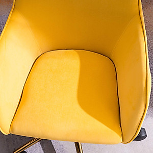 Modern Office Chair Velvet Material Yellow Dressing Chair Adjustable Height Living Room Swivel Chair 360° Medieval Table Chair with Wheels W521 24.8Dx22.8Wx33.9H''
