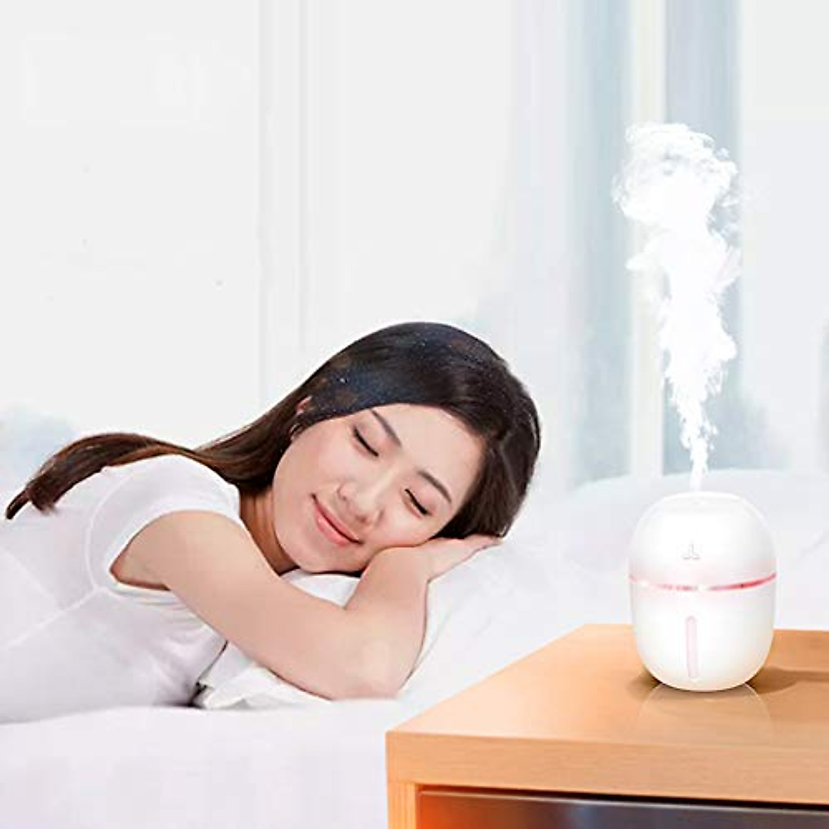 Easytoy Portable Mini Humidifier, 300mlCool Mist Humidifier, USB Personal Desktop Aromatherapy Diffuser with LED Light for Baby Bedroom Travel Office Car, Auto Shut-Off, 2 Mist Modes, Super Quiet