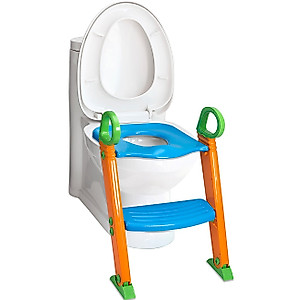 Potty Training Toilet Seat Chair with Sturdy Anti-Slip Step Ladder for Kids Boys Girls Toddlers - Comfortable w/Handles - Portable Safety Potty Trainer Step Stool (Orange/Blue)