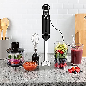 Immersion Blender XMIX, 4-in-1 Immersion Hand Blender 20 Speed & Turbo, Electric Stick Blender Stainless Steel with Beaker, Whisk, Chopper for Baby Food, Soup Blender Handheld
