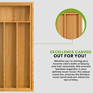 Utopia Kitchen Expandable Bamboo Utensil Drawer Organizer, Silverware Organizer, Silverware Drawer Organizer, Kitchen Drawer Organizer for Cutlery, Flatware Holder (5-7 Slots, Natural) - Pack of 1