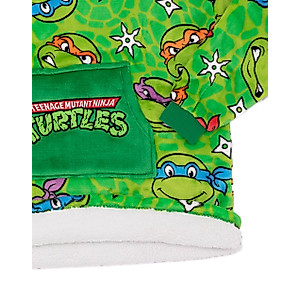Teenage Mutant Ninja Turtles Boys Wearable Hooded Blanket | Green All Over Print Fleece Hoodie | Pullover Cartoon Loungewear
