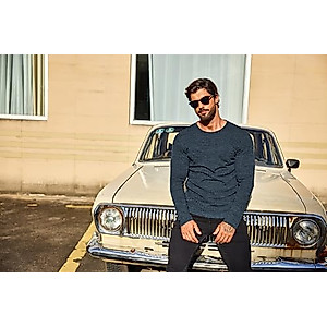 COOFANDY Mens Fitted Long Sleeve Shirt Knit Crew Neck Hispter Fashion Workout T Shirt Navy Blue